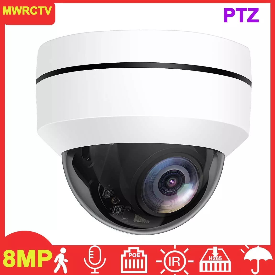 8MP HD PTZ POE IP Security Camera 5X Optical Zoom 2-Way Audio IR Night ...